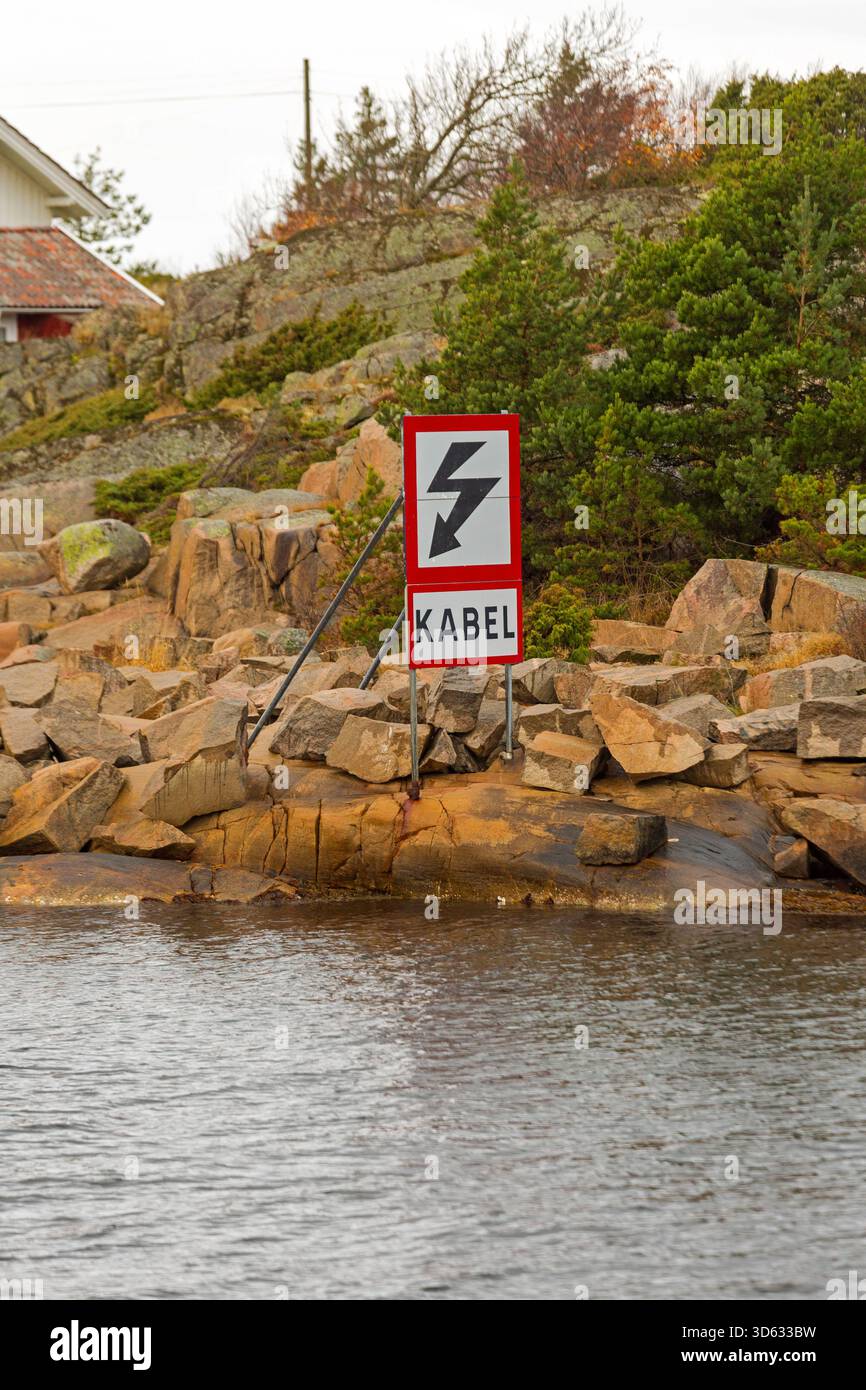 Underwater Cable Warning Sign Kabel Danger at Sea Coast in Sweden Stock ...