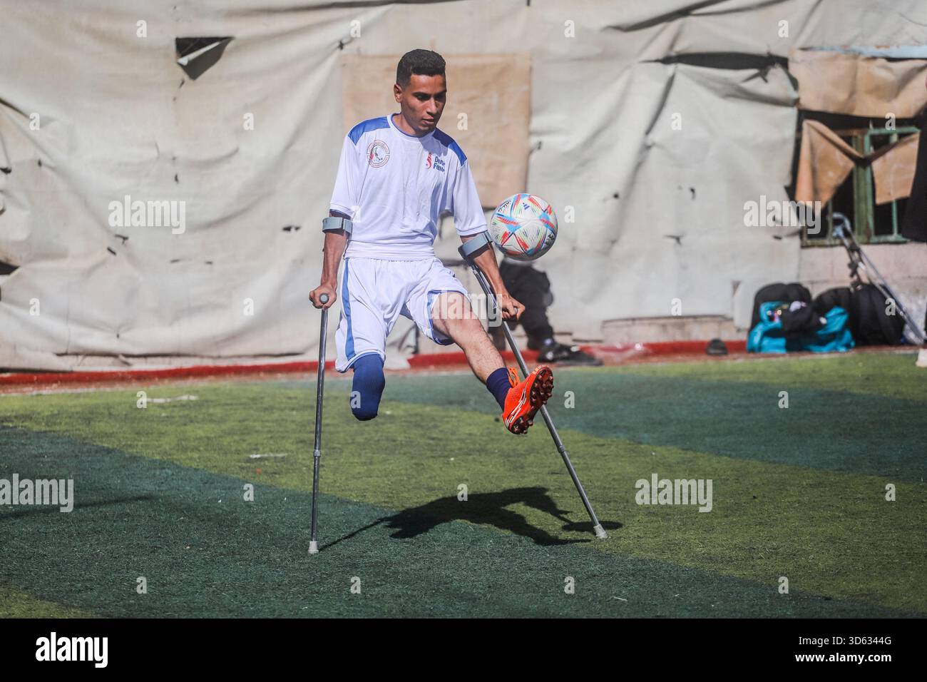 Palestinian amputees take part in a football match during the Hope ...