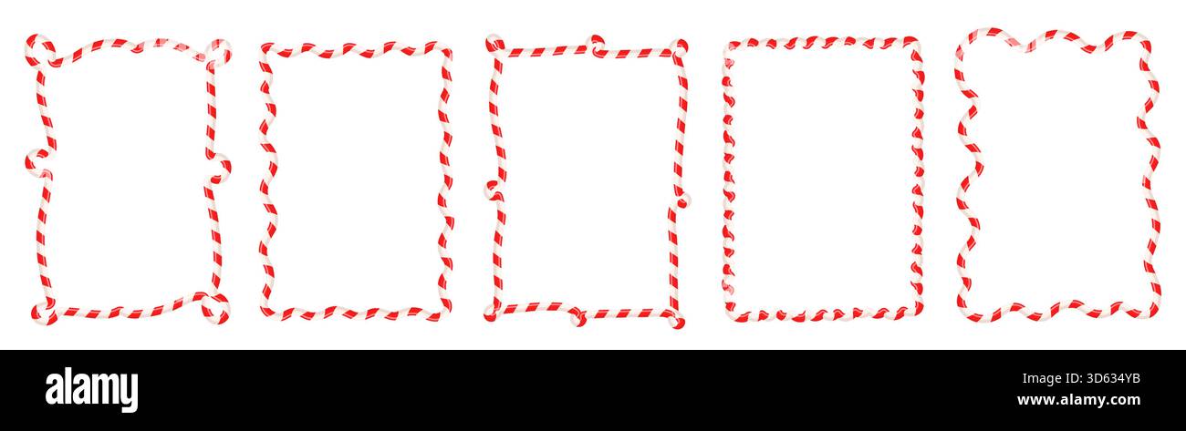 Vector candy cane wavy borders in red and white, Christmas whimsical ...