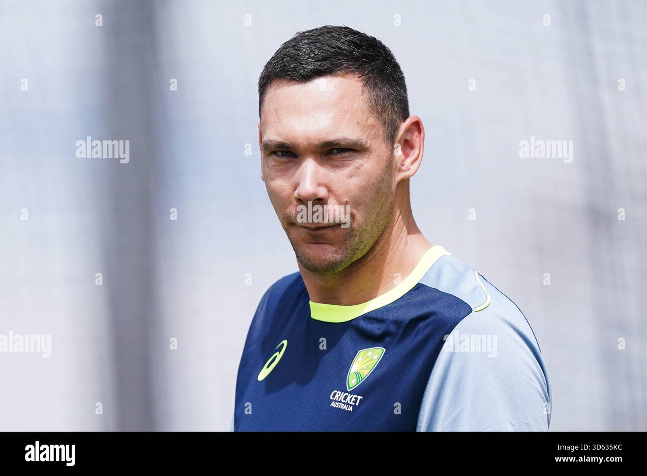 Australia's Scott Boland looks on during a nets session at the Optus ...