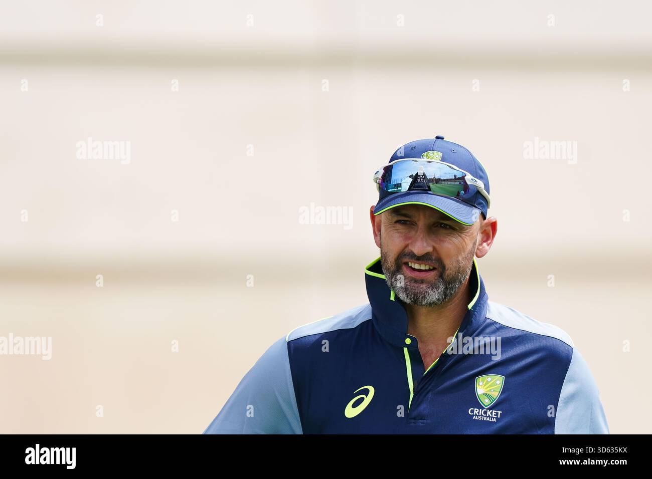 Australia's Nathan Lyon looks on during a nets session at the Optus ...