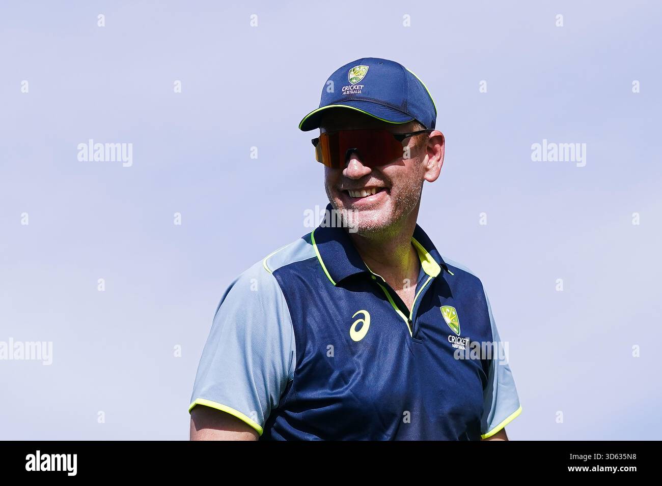 Australia head coach Andrew McDonald smiles during a nets session at ...
