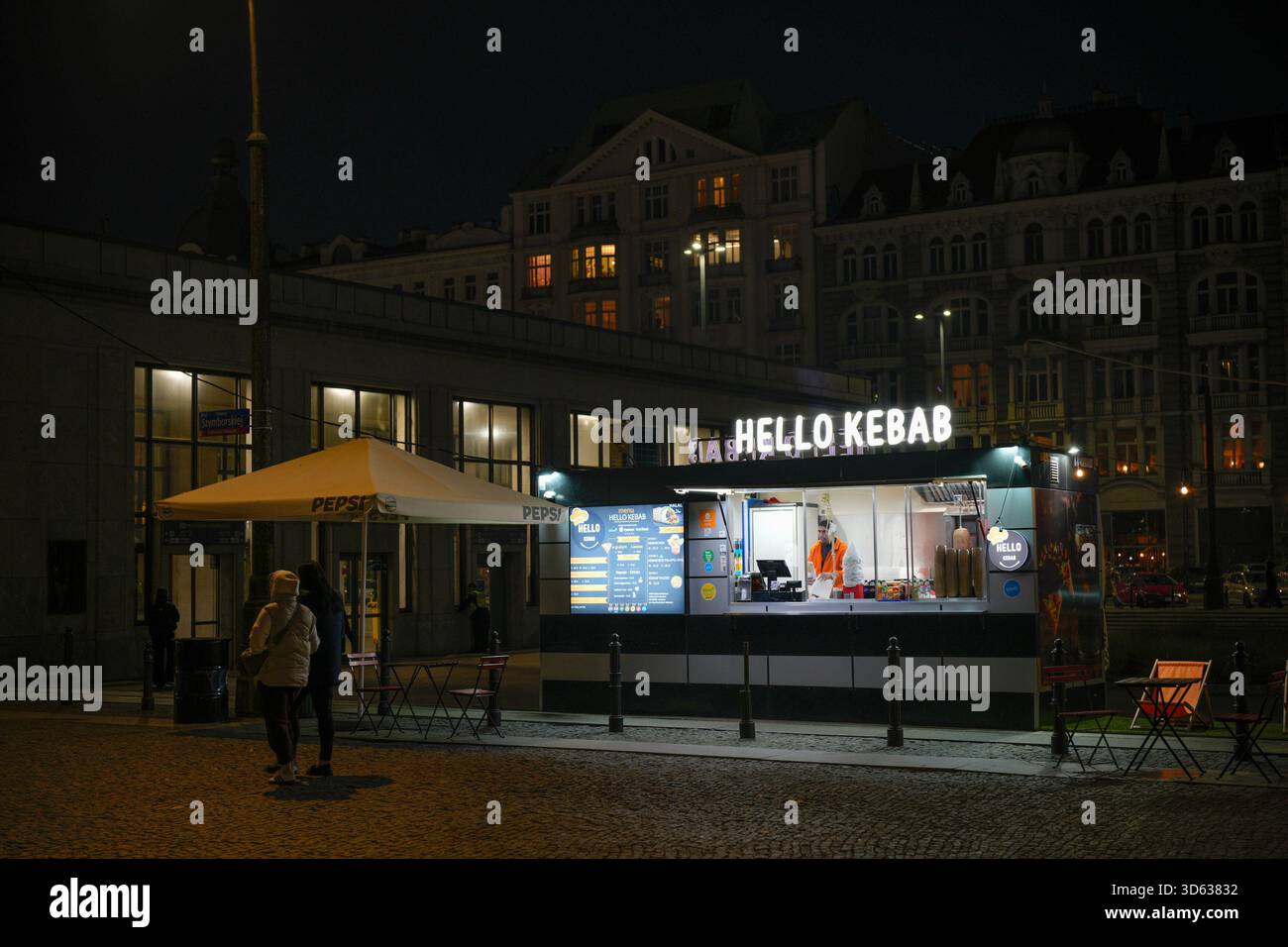 Kebab shops are seen in central Warsaw, Poland on 16 November, 2025 ...