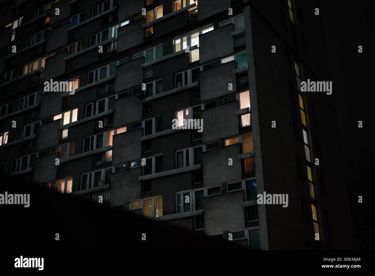 A residential building is seen at night in Warsaw, Poland on 16 ...