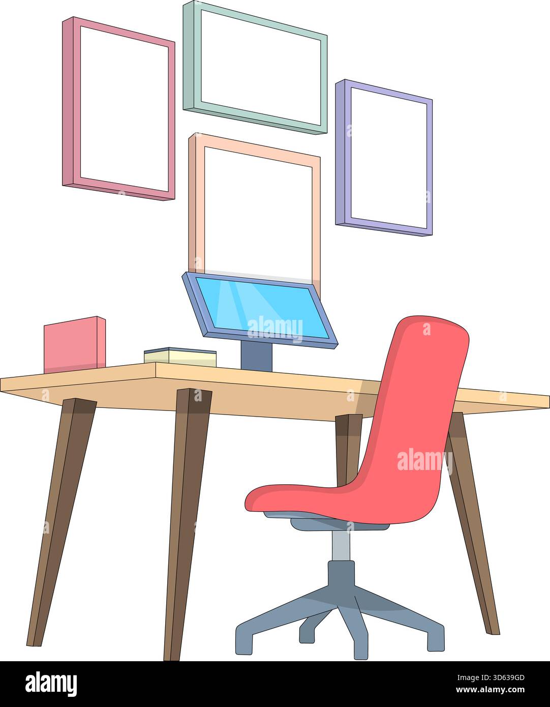 A modern workspace illustration vector featuring a minimalist desk ...