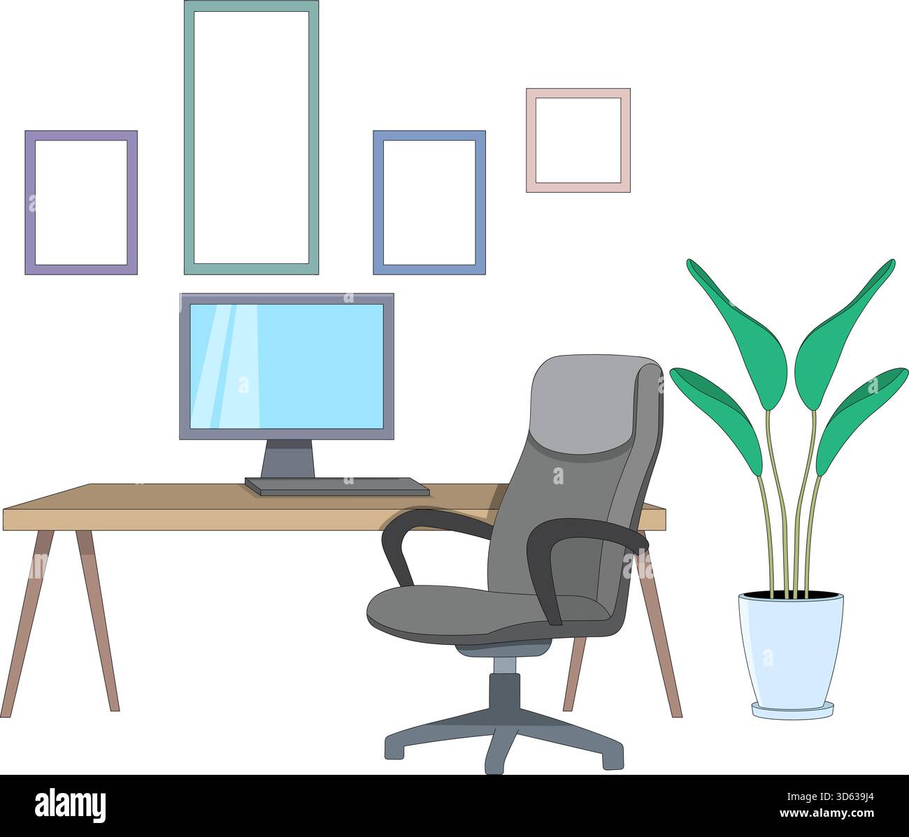 A modern workspace vector illustration featuring a minimalist office ...