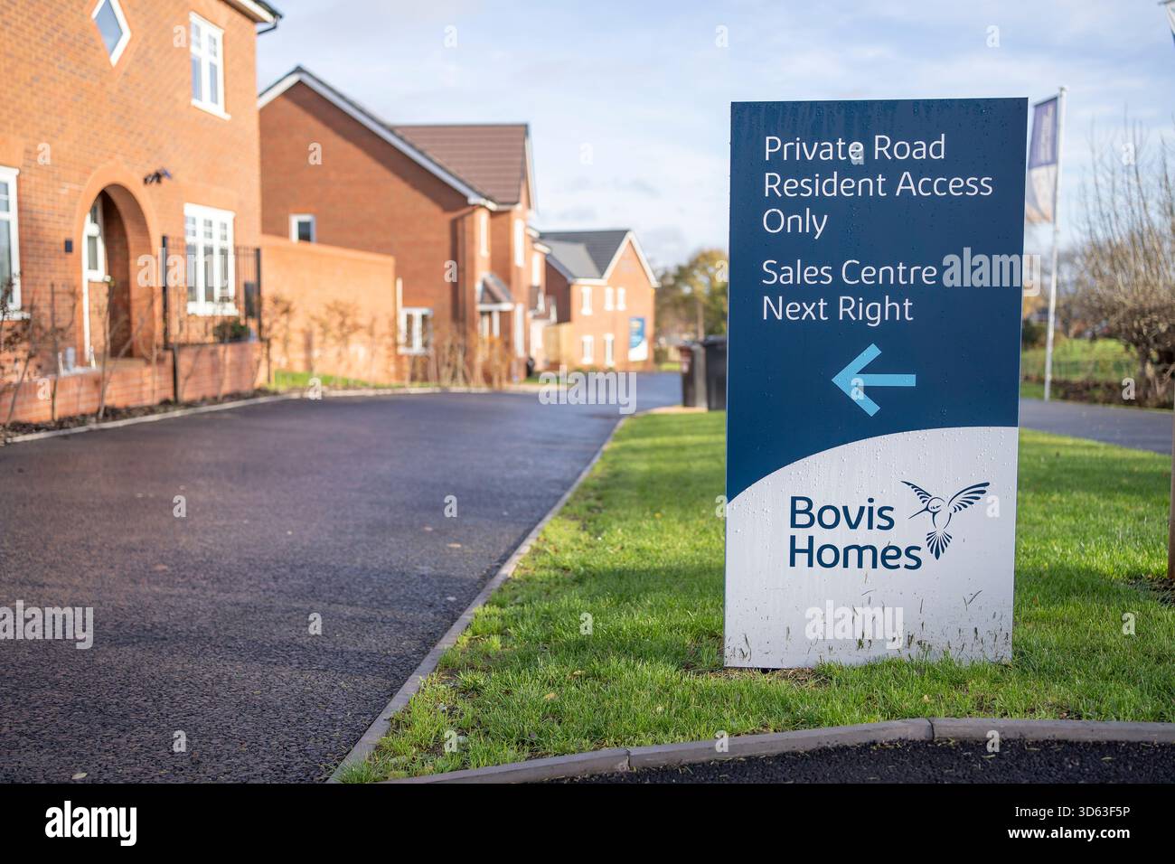 Bovis Homes sign: resident access only with arrow directing prospective ...