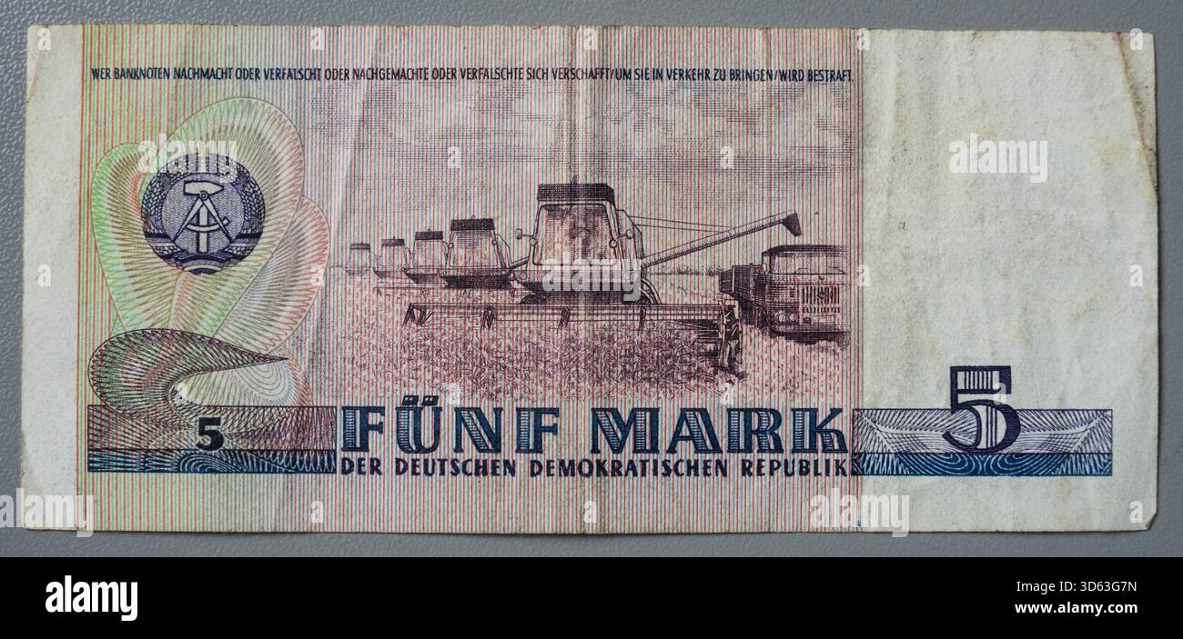 Reverse side of Old, out of circulation, East German, Deutschen ...