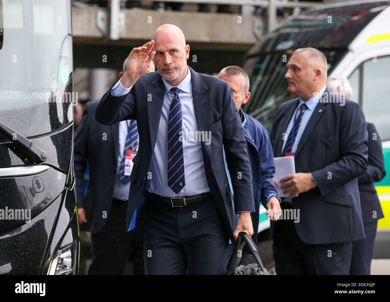 Glasgow Rangers Philippe Clement gestures arrives off coach ahead of ...