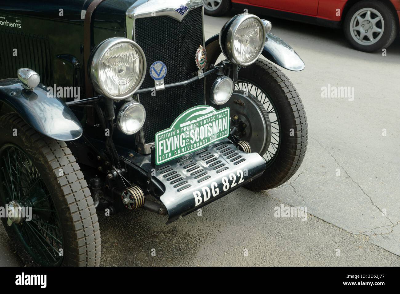 A green 1937 Riley car, 1496cc engine capacity, on display at Bicester ...
