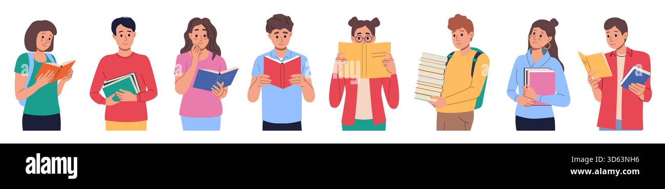 Book readers. Young woman student, man people person in library ...