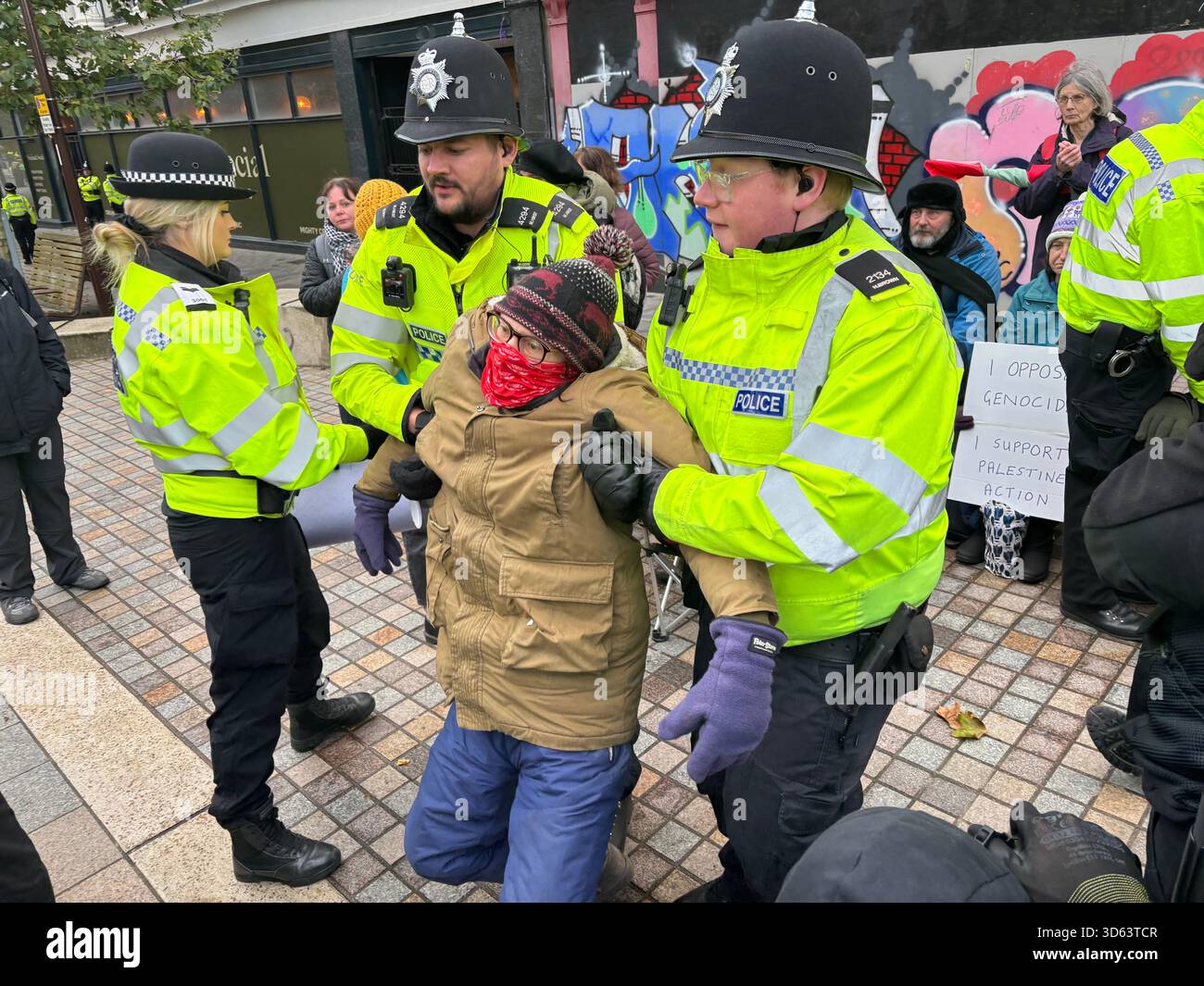 Police remove a protester taking part in a protest in support of ...