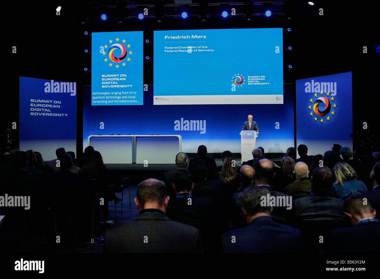 German Chancellor Friedrich Merz delivers his speech on a Summit on ...