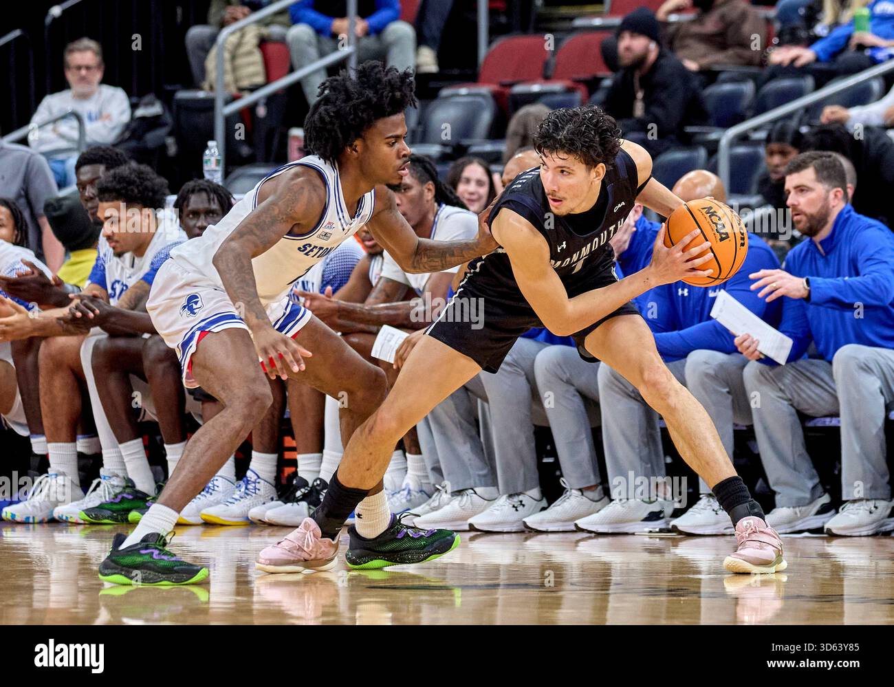 Seton Hall Pirates guard TJ Simpkins (2) pressure Monmouth Fighting ...