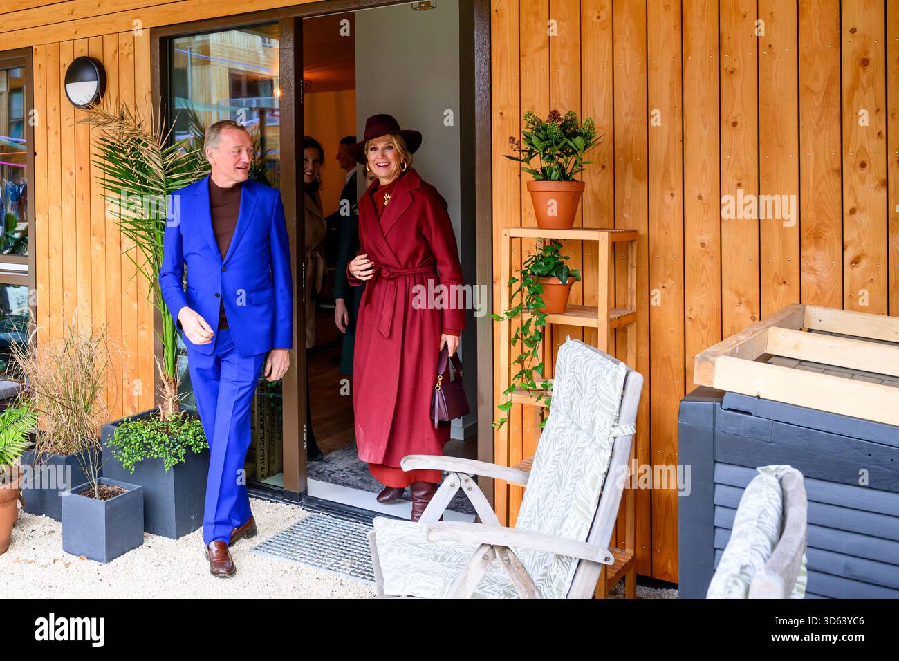 Queen Maxima at the opening of the circular wooden residential building ...