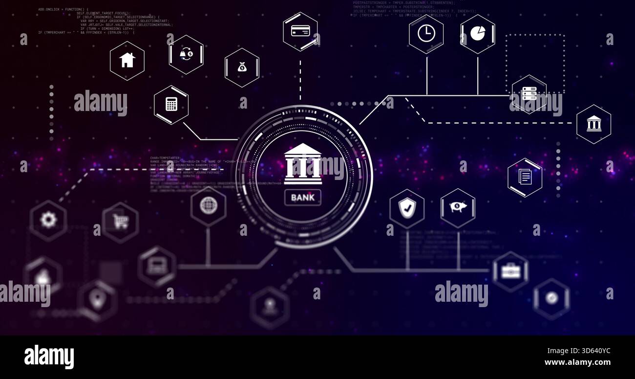 Showing central HUD bank building icon labeled BANK in virtual network ...