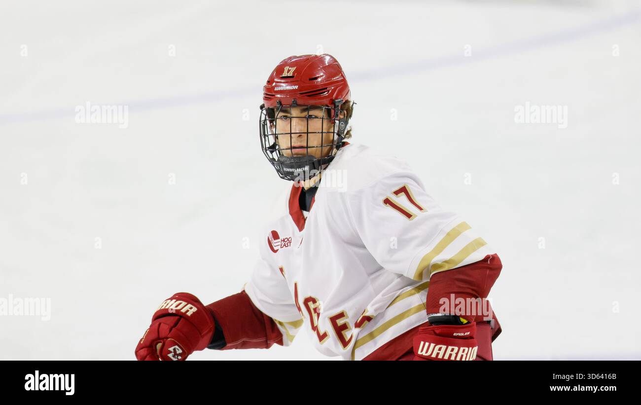Boston College defenseman Aram Minnetian (17) skates during the second ...