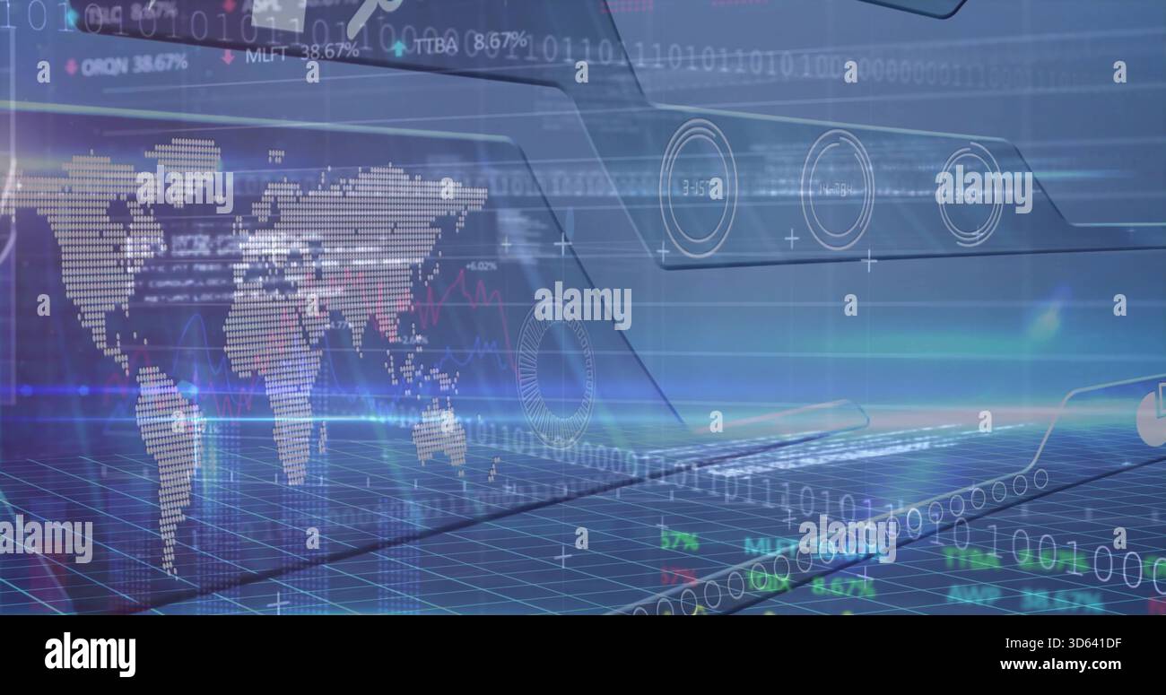 Holographic blue map code overlays hi-res stock photography and images ...