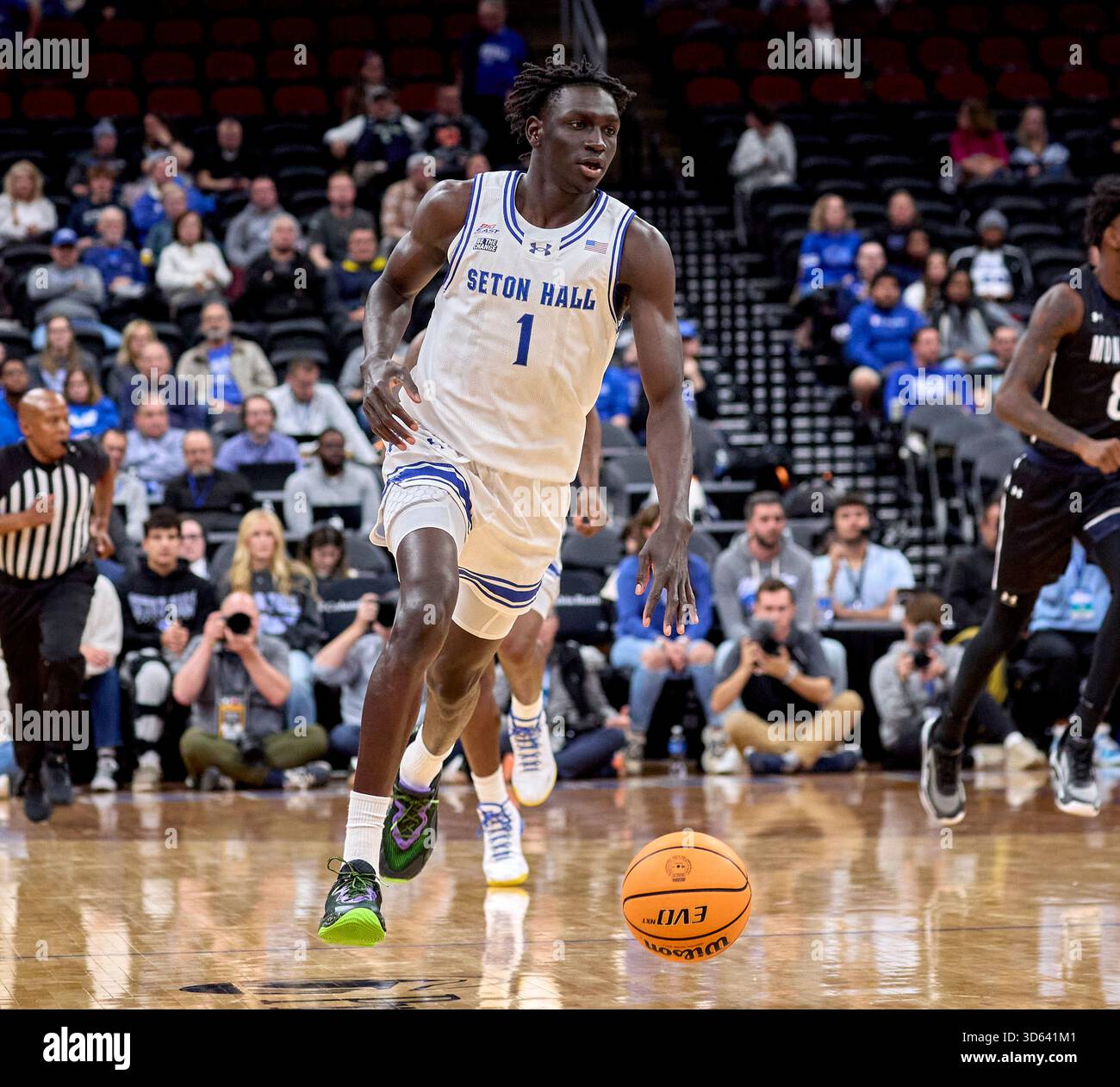 Seton Hall Pirates forward Jacob Dar (1) pushes the ball up court ...