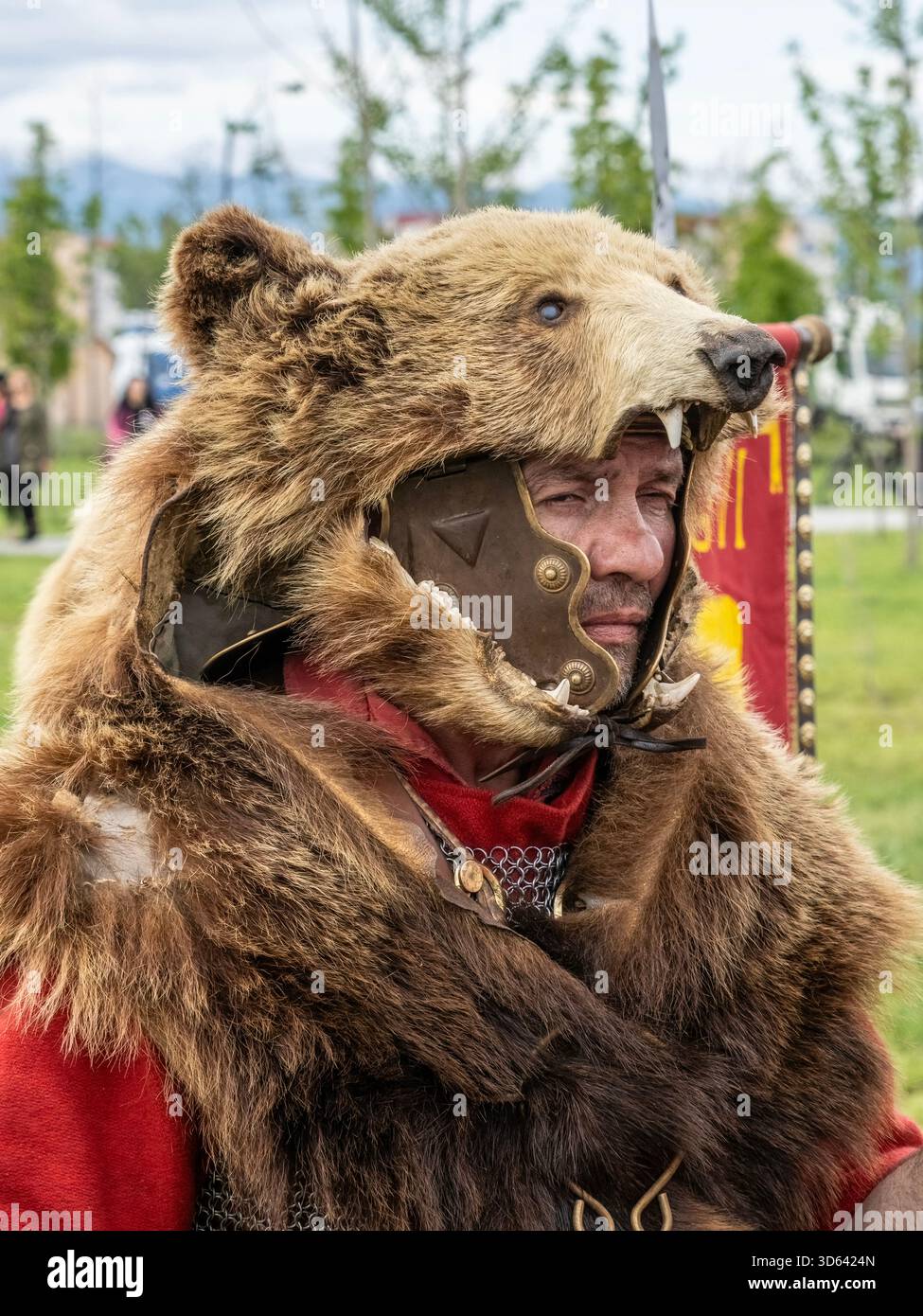 Targu Jiu, Gorj, Romania – May 24, 2025: Ancient warrior in bear ...