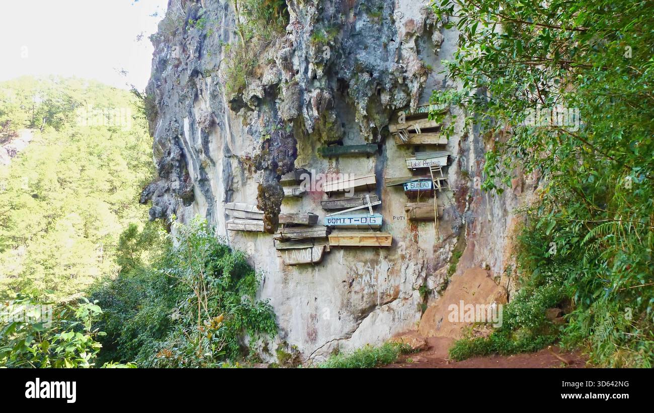 Philippines, Sagada February 9th 2016: Hanging coffins, traditional way ...