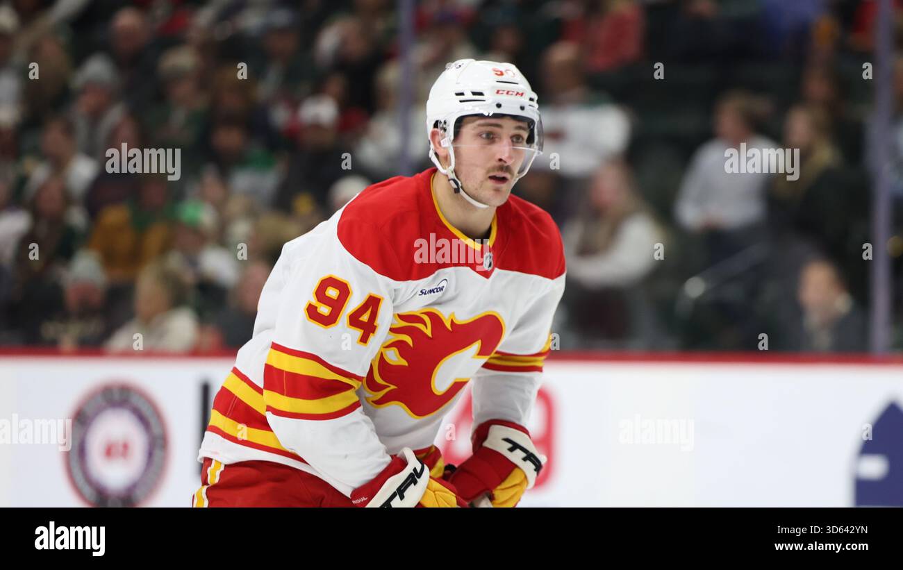 Calgary Flames defenseman Brayden Pachal skates during the third period ...