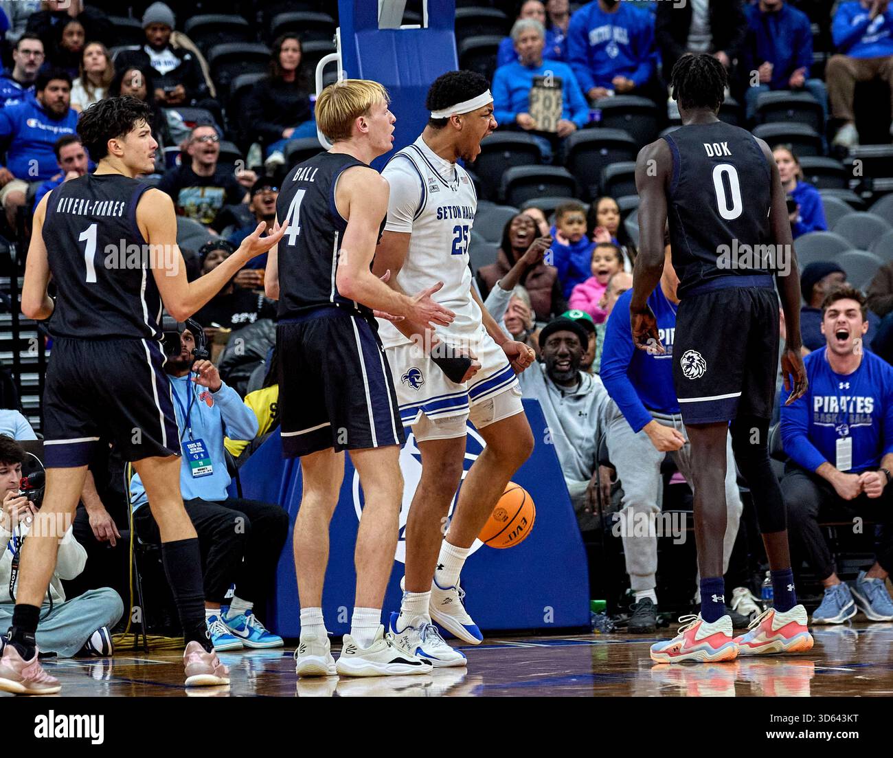 Seton Hall Pirates center Najai Hines (25) reacts after getting fouled ...