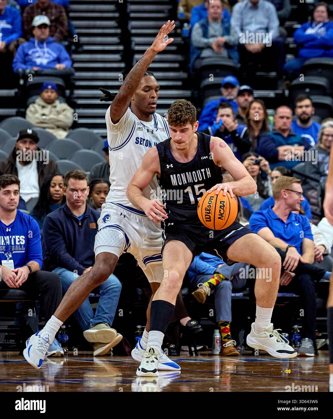 Monmouth Fighting Scots forward Stefanos Spartalis (15) in the low post ...