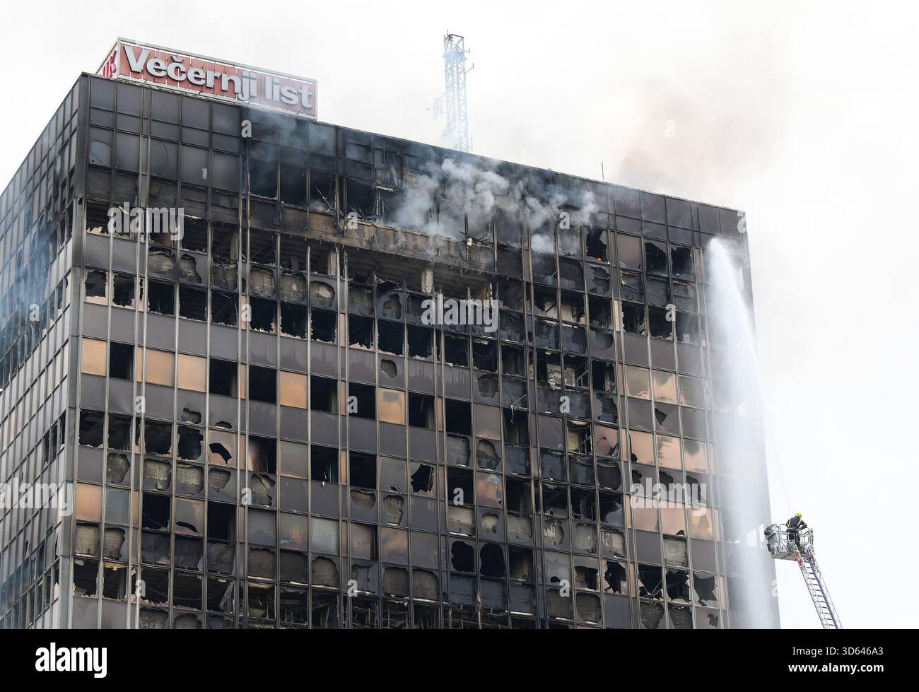 Aftermath of the Vjesnik skyscraper fire revealed extensive damage to ...