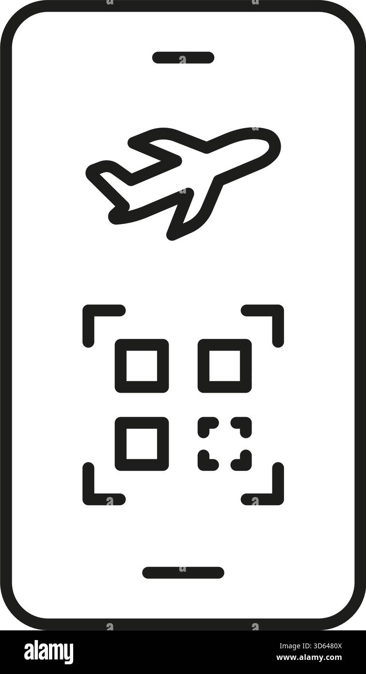 Mobile Boarding Pass Line Icon. Digital Airline Ticket And Qr Code ...