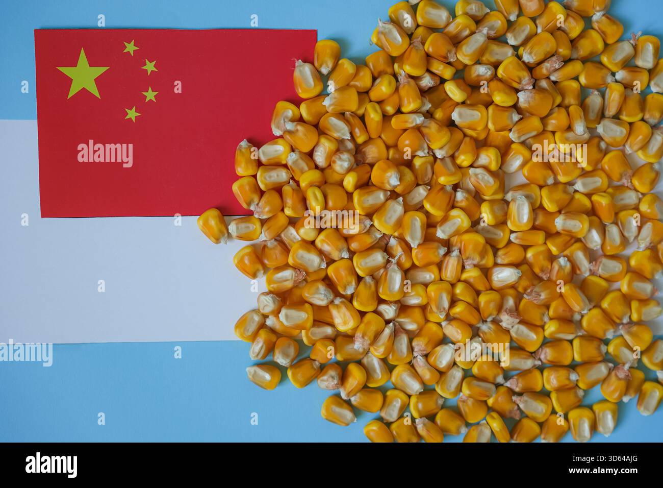 Yellow corn kernels, Argentina flag, and Chinese flag. China-Argentina ...