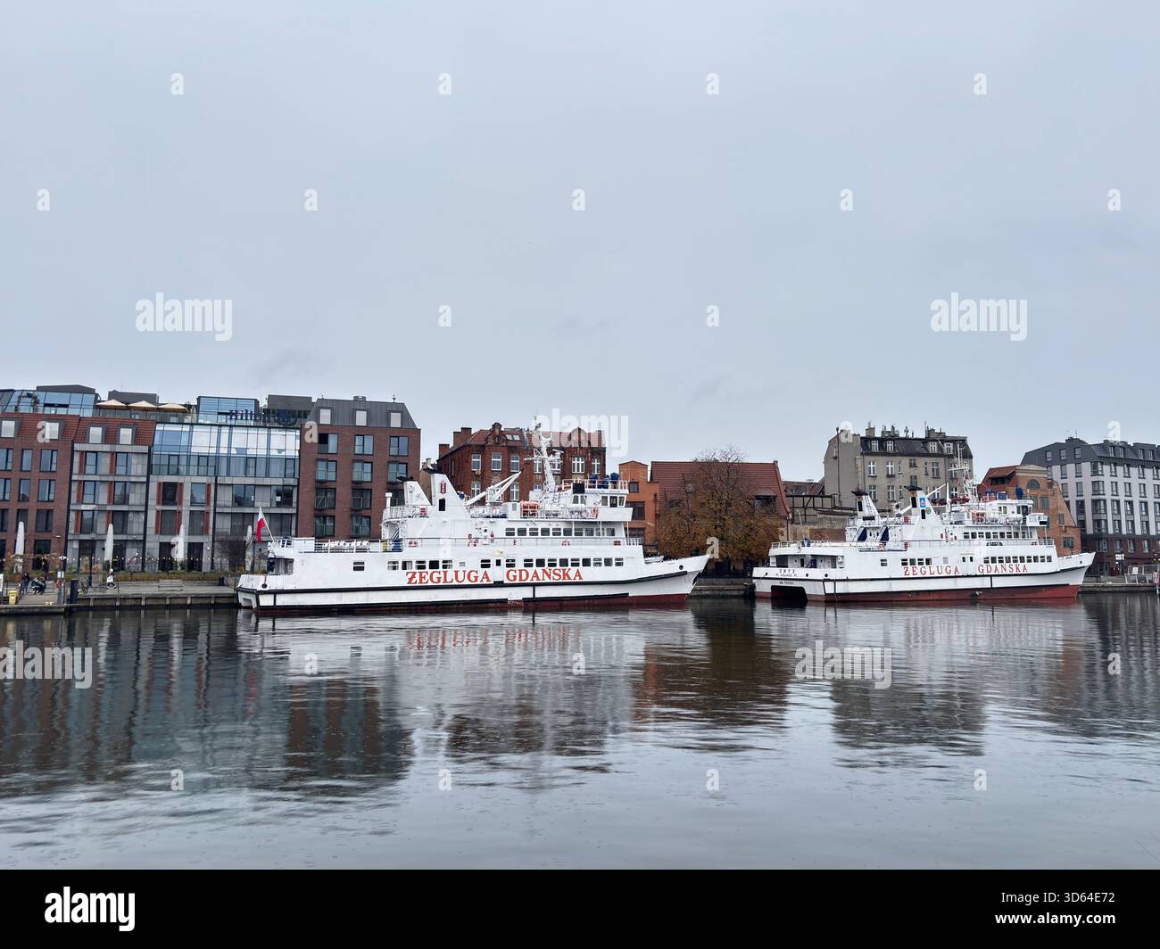 Motława River waterfront in Gdansk, Poland, lined with Hanseatic ...