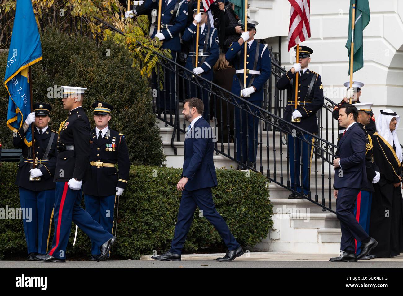 Vice President JD Vance and Secretary of State Marco Rubio walk towards ...