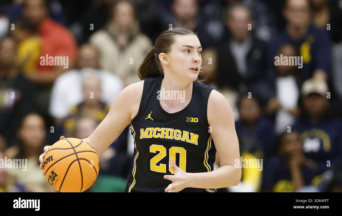 Michigan forward Alyssa Crockett plays during an NCAA basketball game on Saturday, Nov. 15, 2025 ...