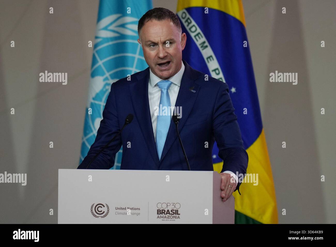 Simon Watts, minister of climate change of New Zealand, speaks during a ...