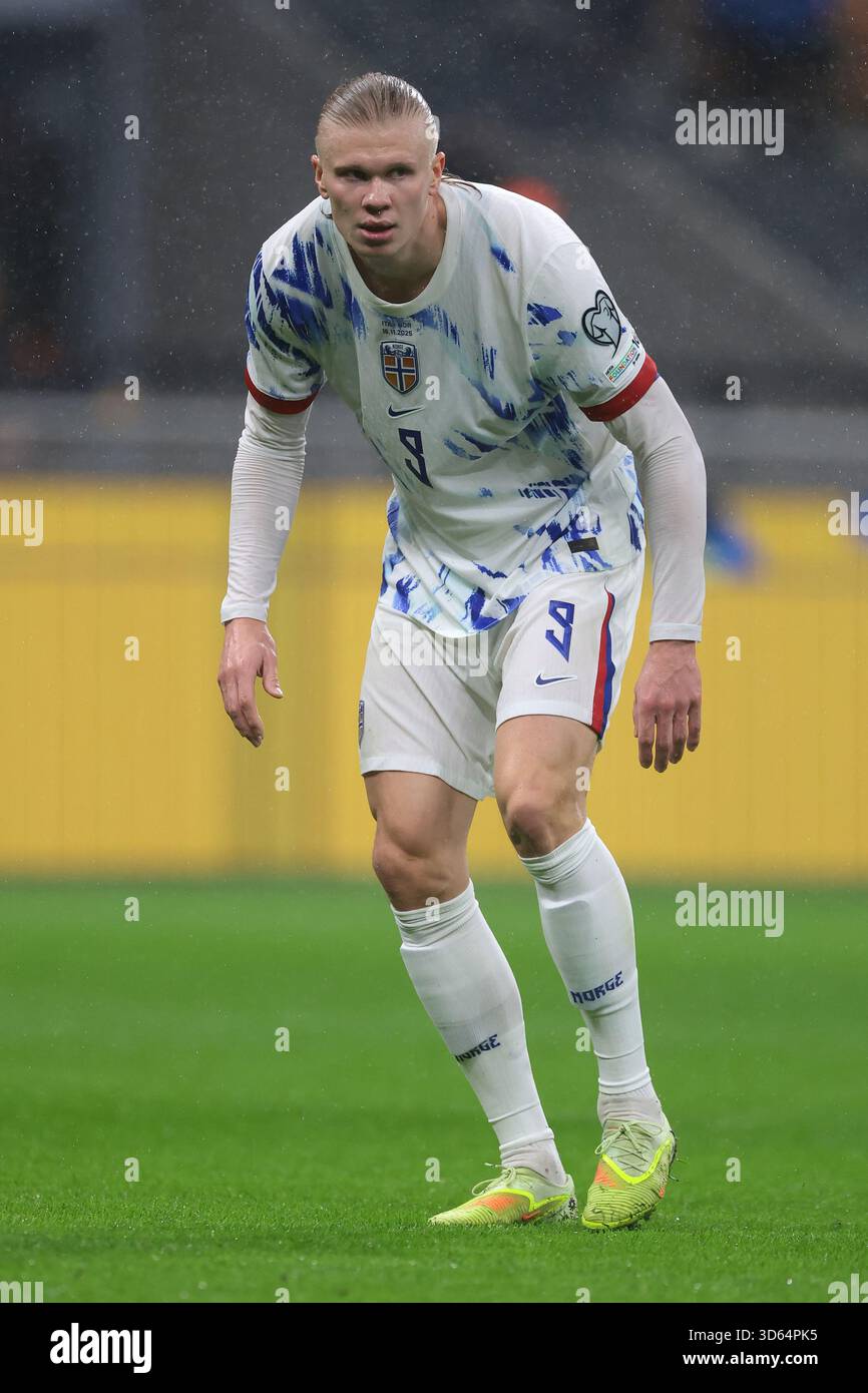 Milan, Italy, 16th November 2025. Erling Haaland of Norway looks on ...