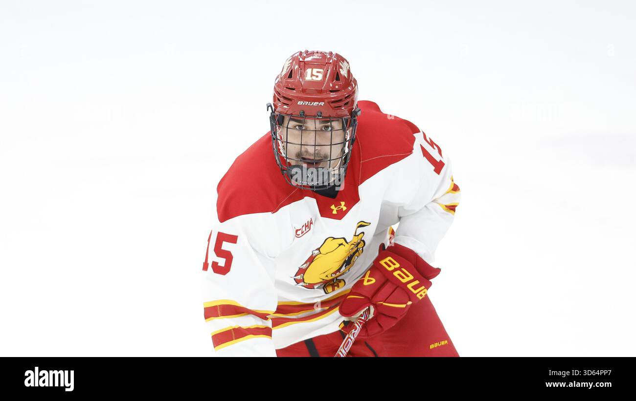 Ferris State's Jack Silich plays during an NCAA hockey game on Friday ...