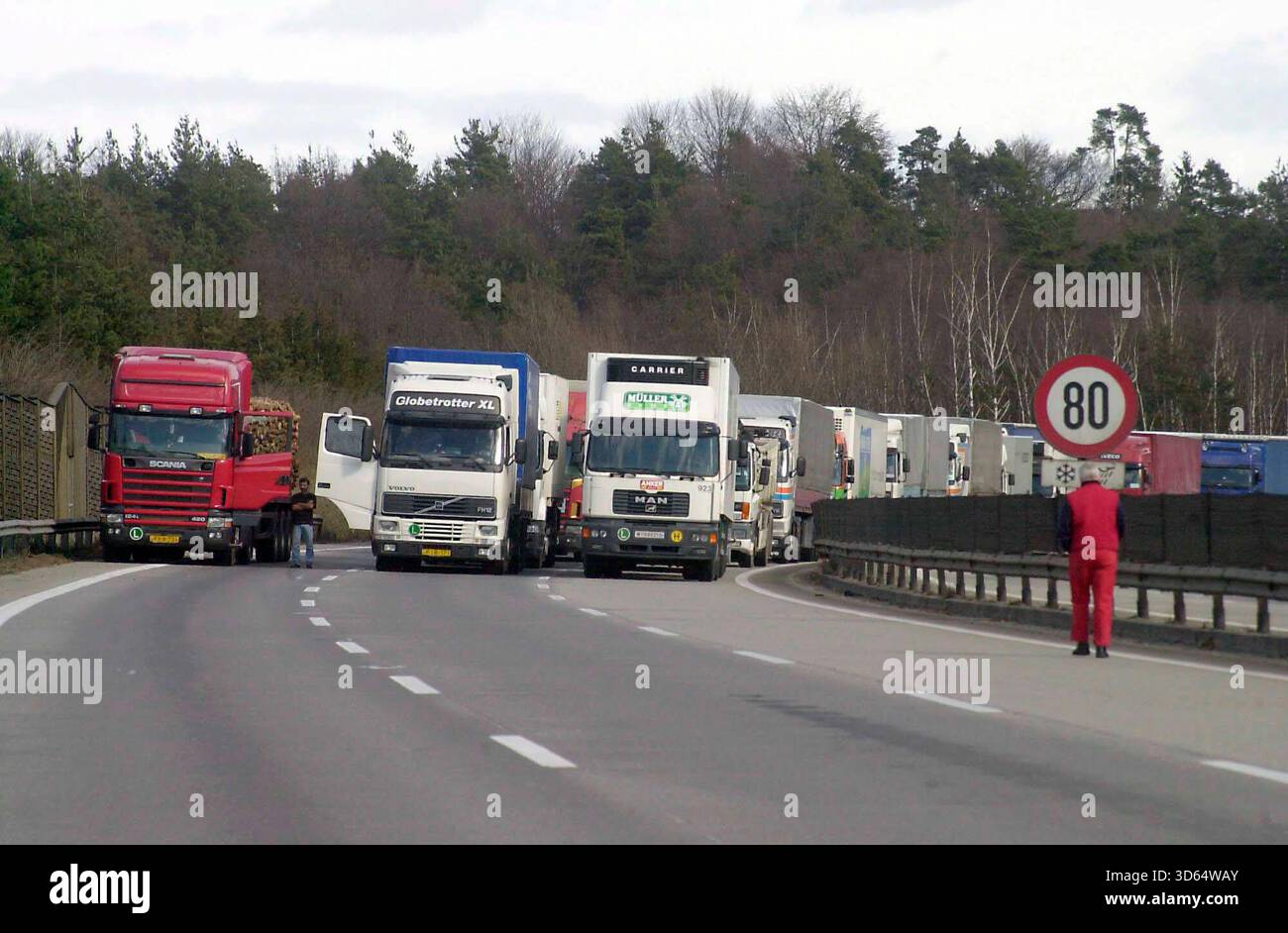 traffic jam and no moving on the highway with trucks traffic jam on the ...