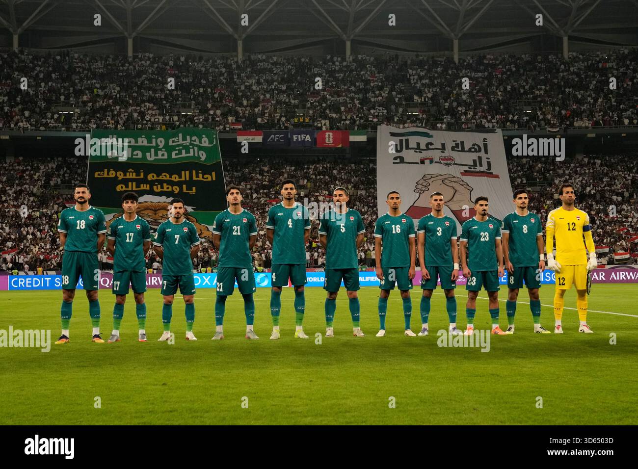 Iraq team players pose for a photo before the 2026 World Cup play off ...