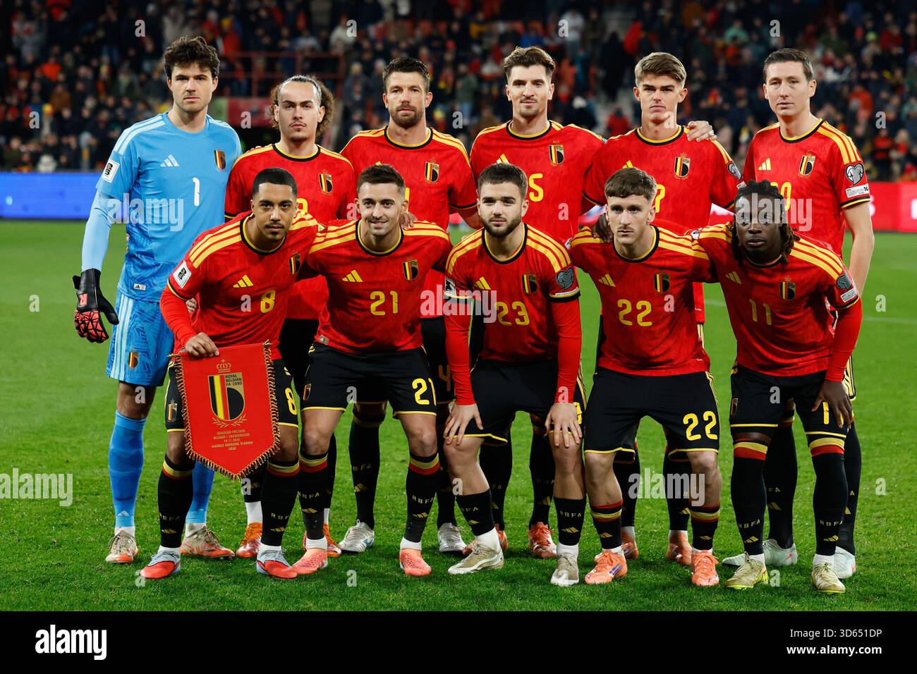 Players of Belgium line up for the 2026 World Cup group J qualifying ...