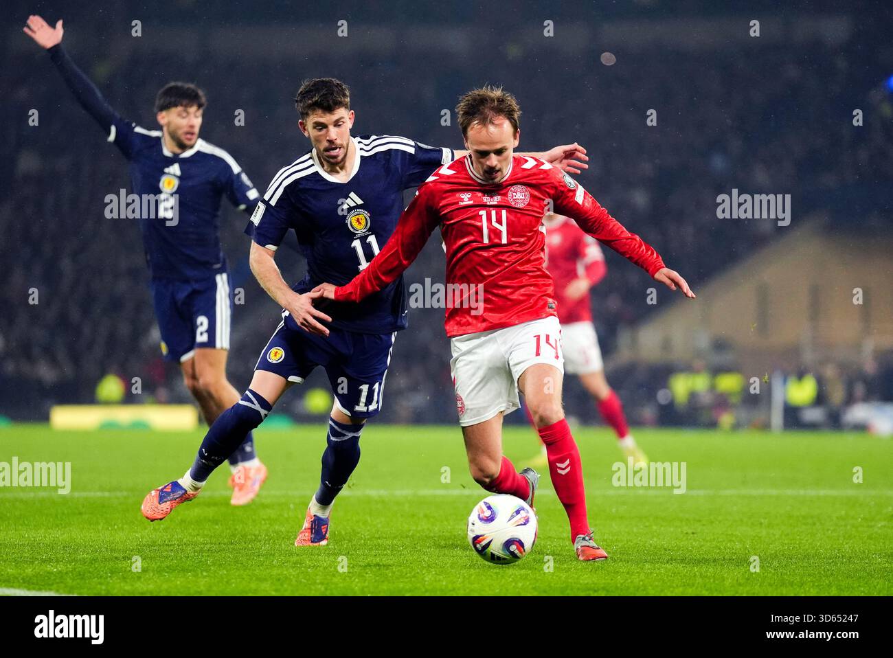 Scotland's Ryan Christie and Denmark's Mikkel Damsgaard (right) battle ...