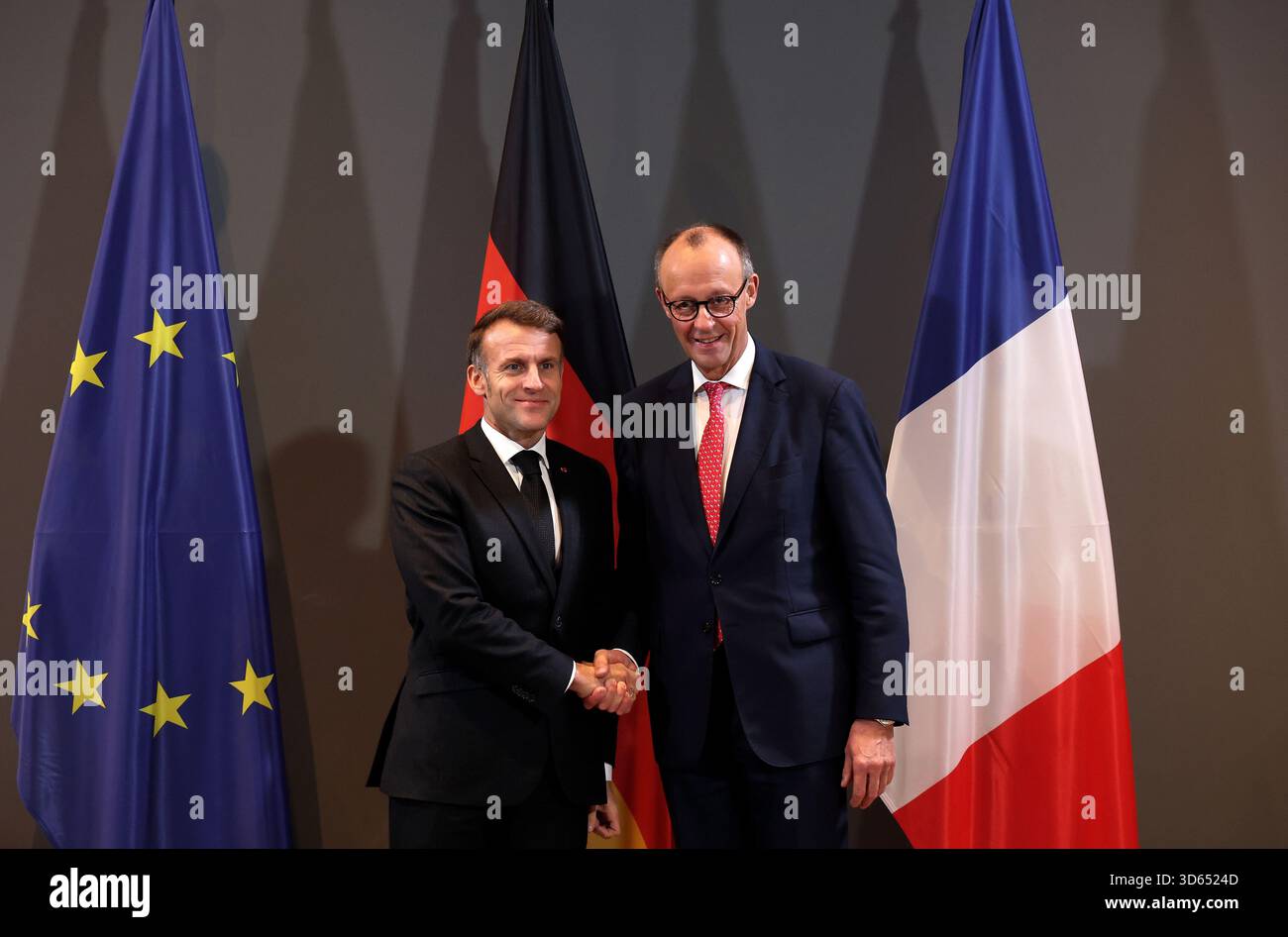 German Chancellor Friedrich Merz, right, and French President Emmanuel ...