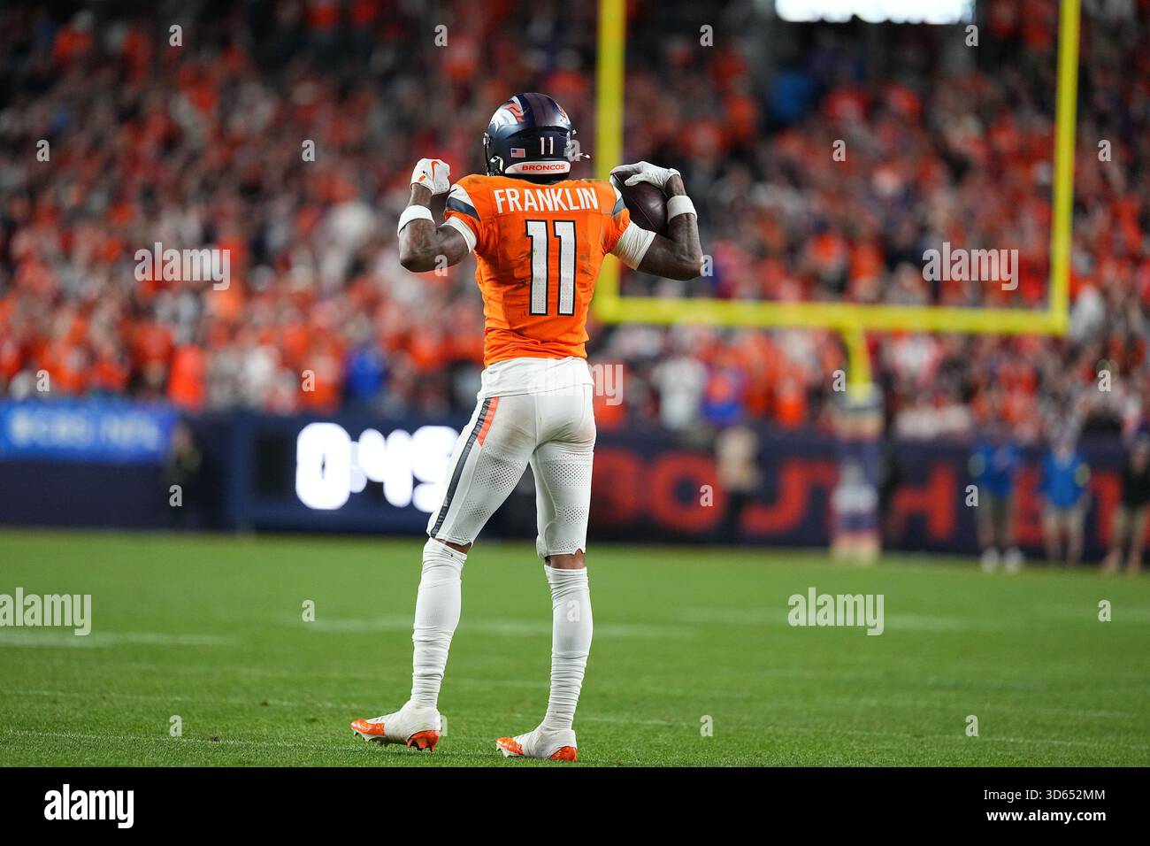 Denver Broncos wide receiver Troy Franklin (11) celebrates a touchdown ...