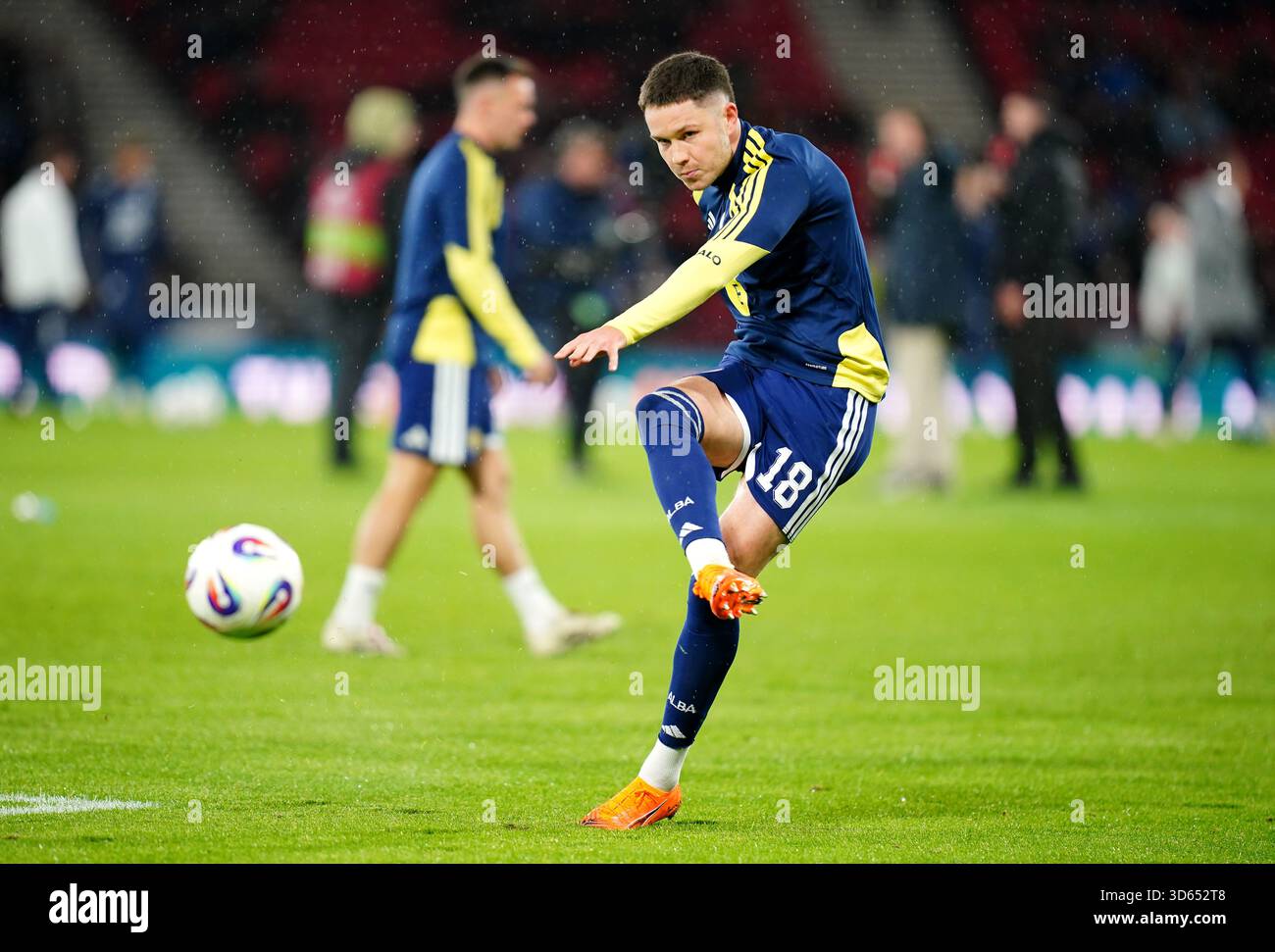 Scotland's George Hirst warming up prior to kick-off before the FIFA ...