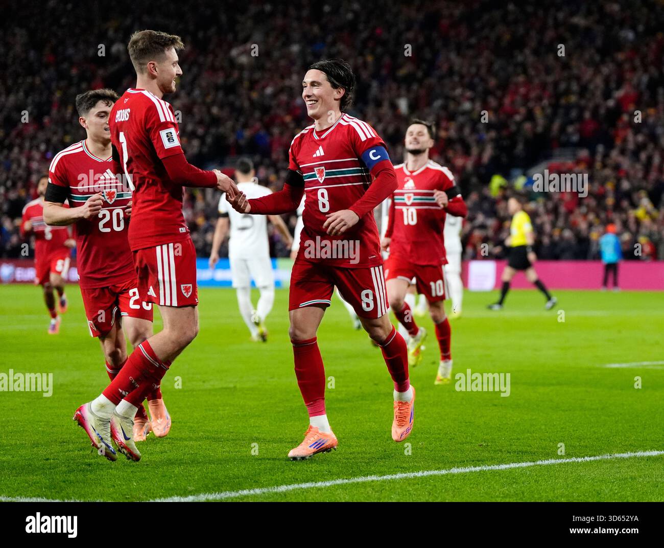 Wales' Harry Wilson celebrates scoring their side's first goal of the ...