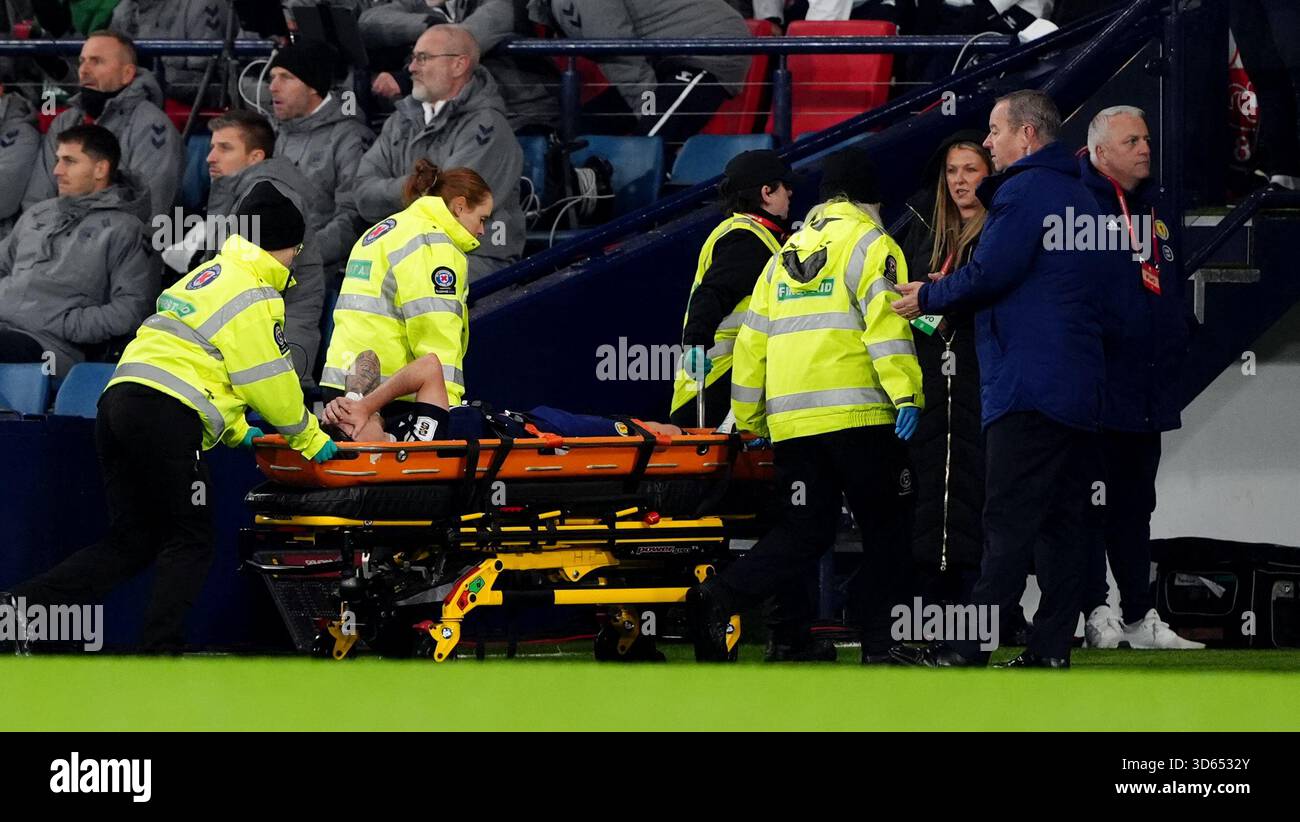 Scotland's Ben Gannon-Doak is stretchered off injured during the FIFA ...