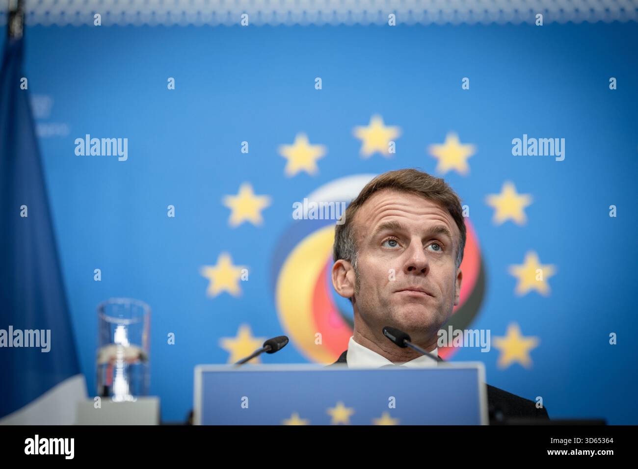 Emmanuel Macron, French President, during the joint press conference ...
