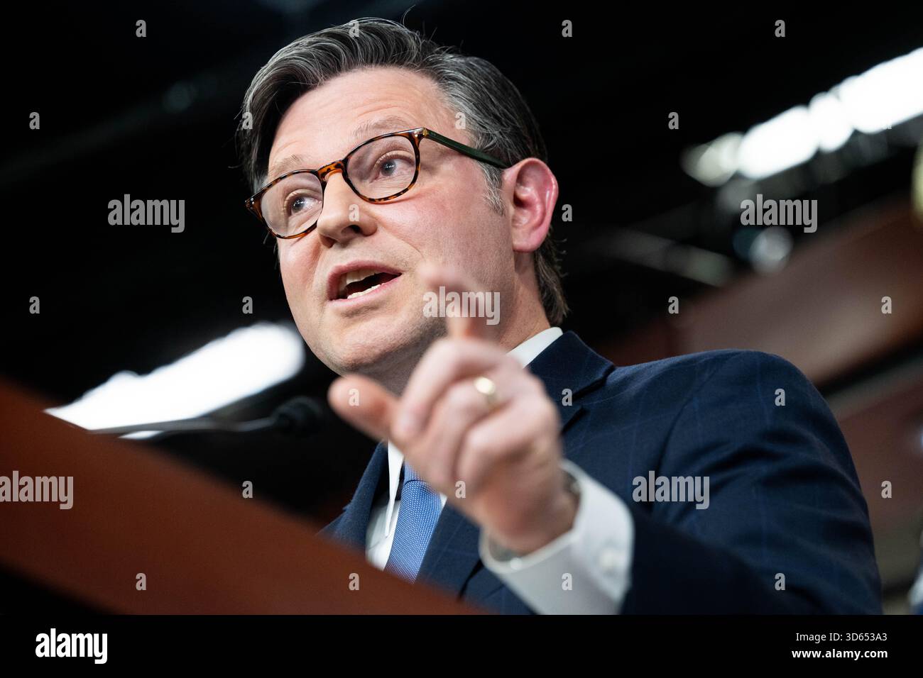 House Speaker Mike Johnson (R-LA) speaking at a press conference at the ...