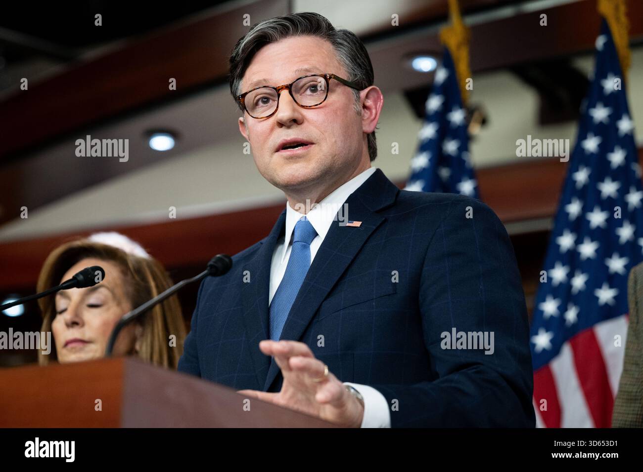 House Speaker Mike Johnson (R-LA) speaking at a press conference at the ...