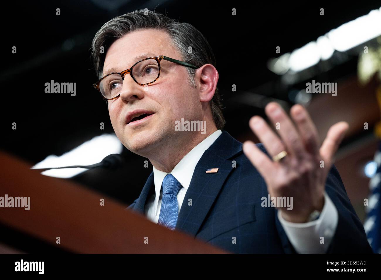 House Speaker Mike Johnson (R-LA) speaking at a press conference at the ...